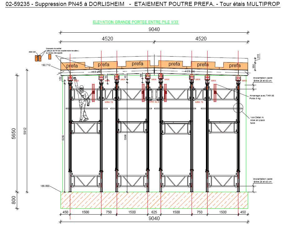 Elévation transversale de l’étaiement | Polyvert